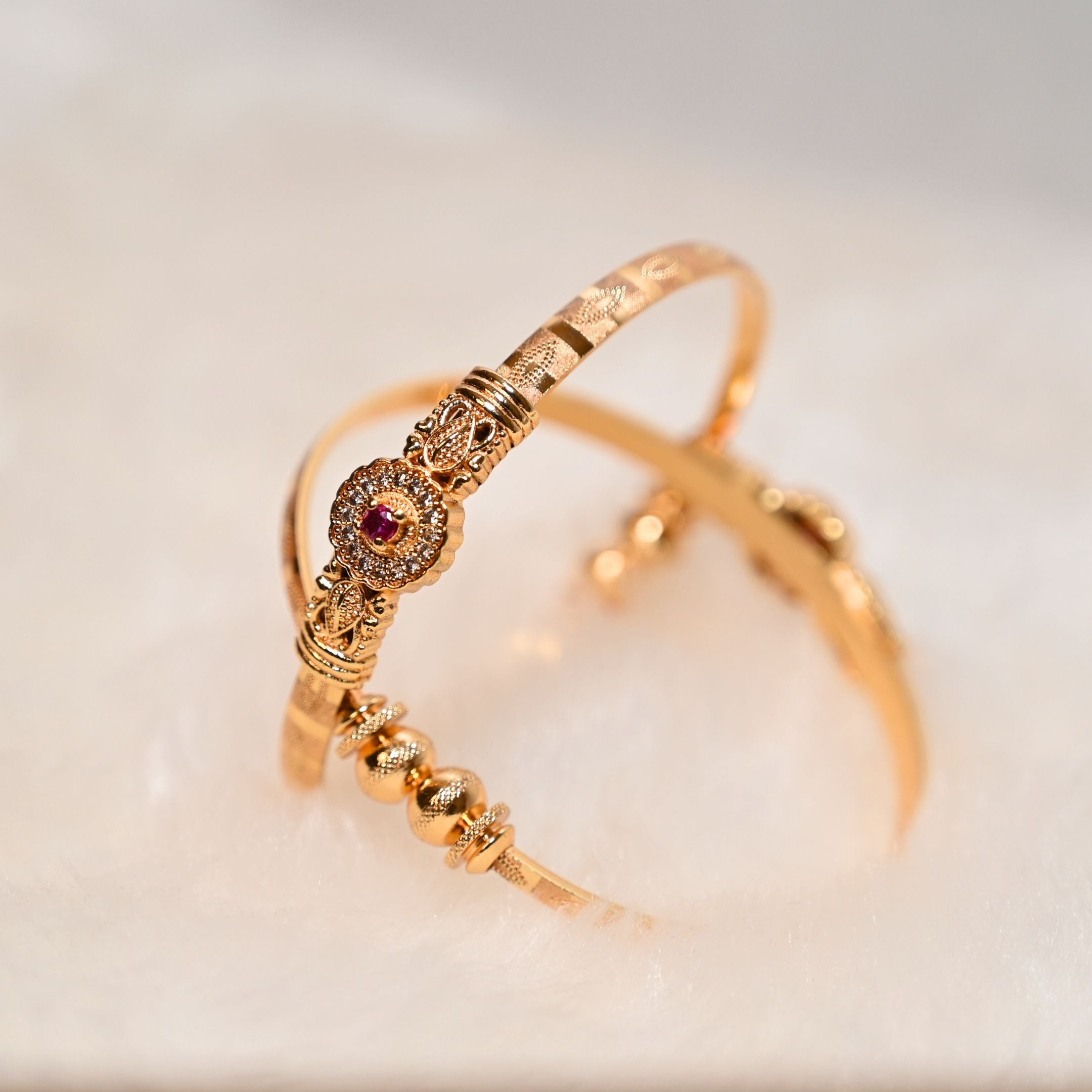Kaakan Bhagya – Gold-Plated Floral Ruby Stone Bangle Set – Shrisakhi.com